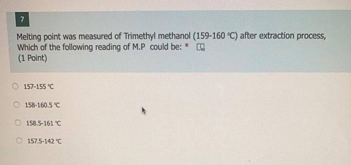 Solved 7 Melting point was measured of Trimethyl methanol | Chegg.com