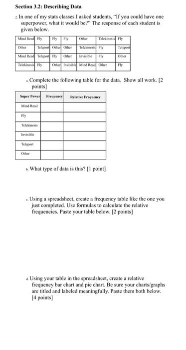 Solved Section 3.2: Describing Data 2 In one of my stats | Chegg.com