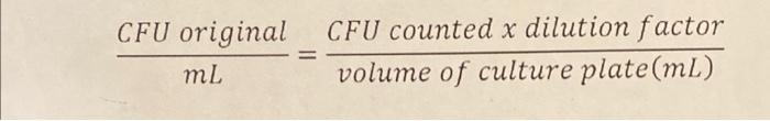 mL CFU original = volume of culture plate (mL)CFU | Chegg.com