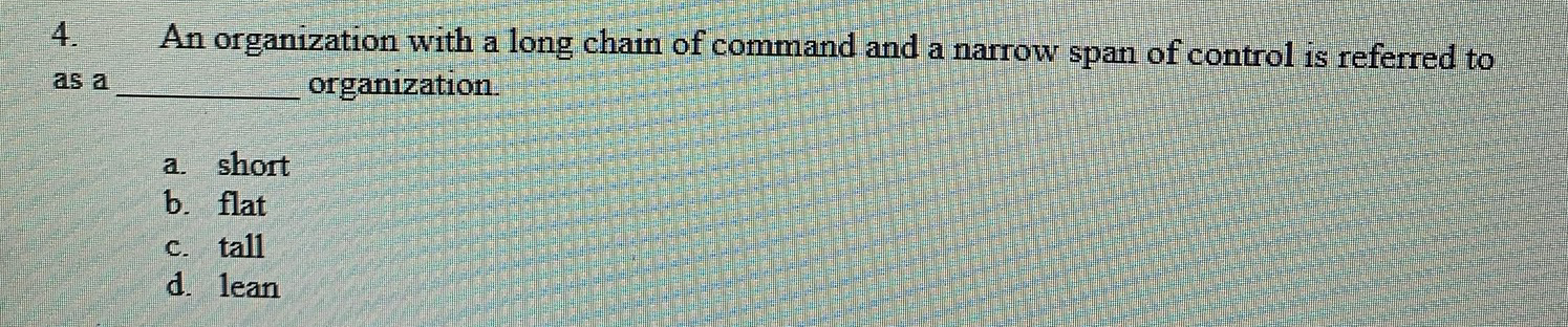 Solved An organization with a long chain of command and a | Chegg.com