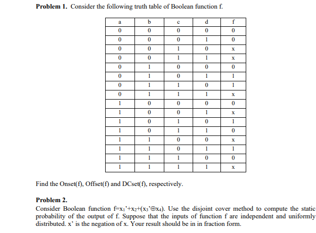 Solved Problem 1. ﻿Consider the following truth table of | Chegg.com