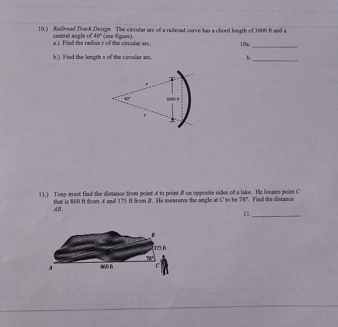 Solved 10.) ﻿Railroad Track Design The circular arc of a | Chegg.com