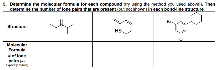 Solved bond lines molecular formula and Ione pairs? | Chegg.com