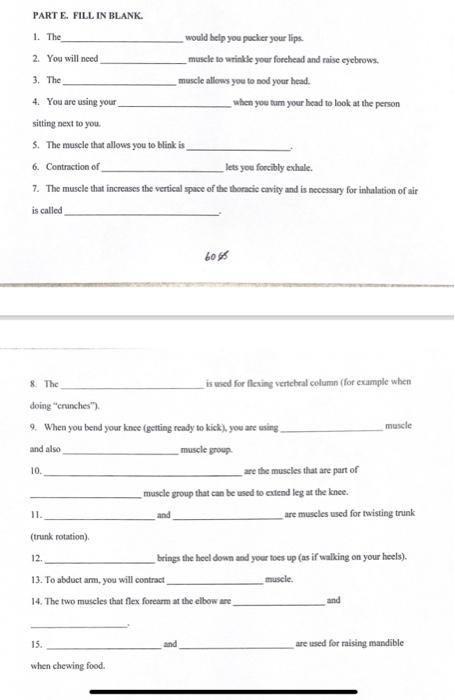 Solved PART E. FILL IN BLANK. 1. The would belp you pocker | Chegg.com