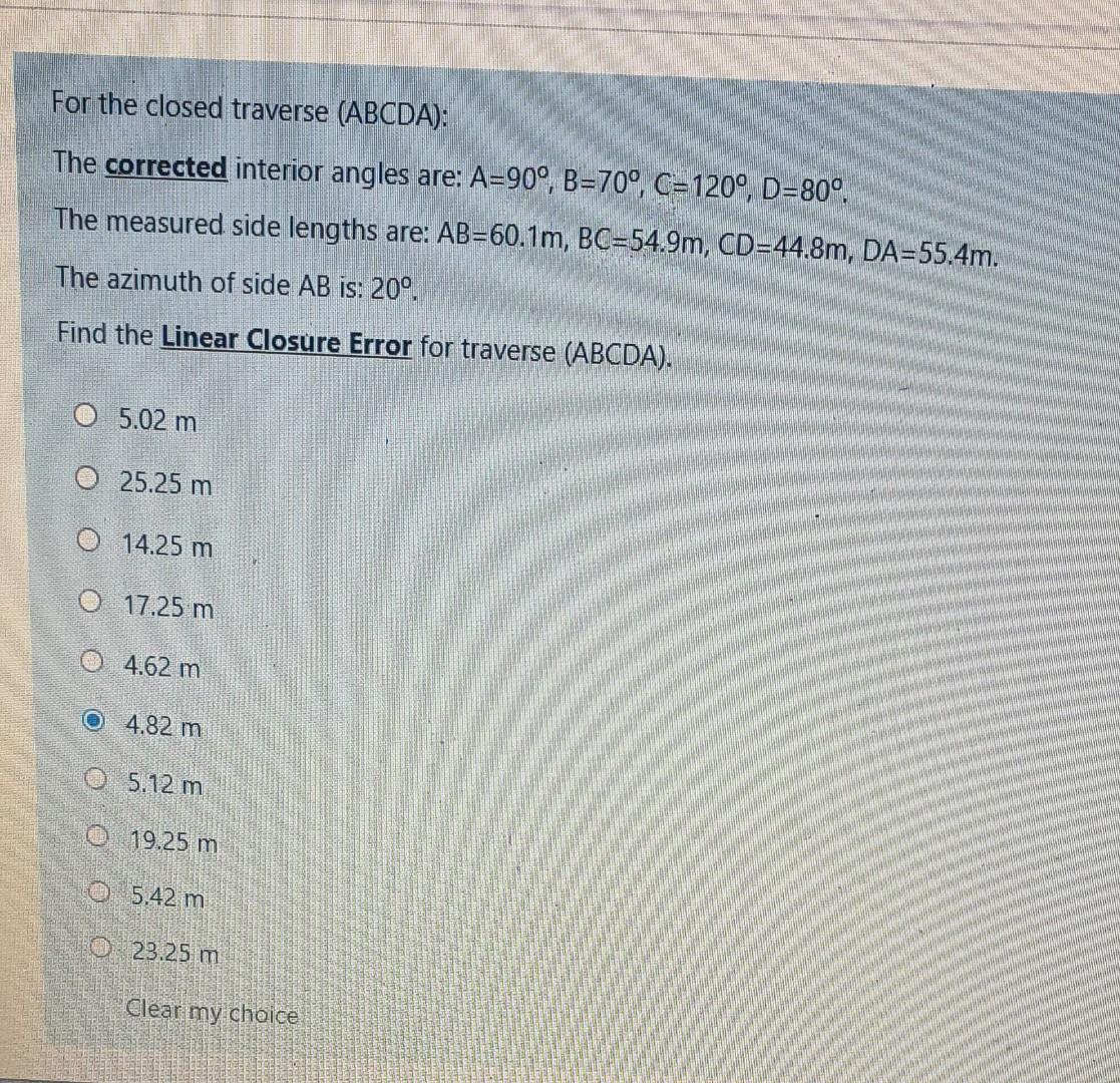 Solved For the closed traverse (ABCDA): The corrected | Chegg.com