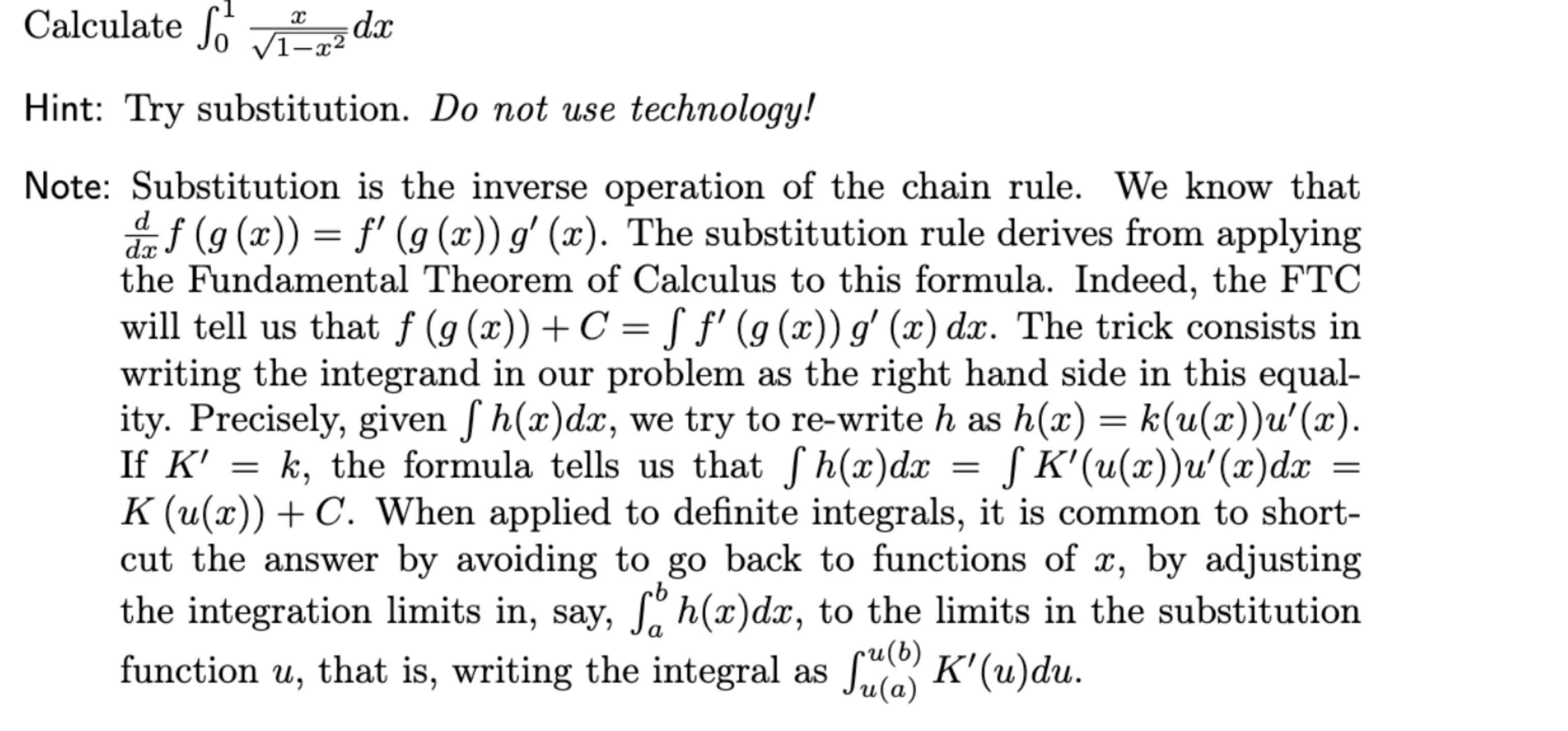 Solved Calculate ∫01x1-x22dxHint: Try substitution. Do not | Chegg.com