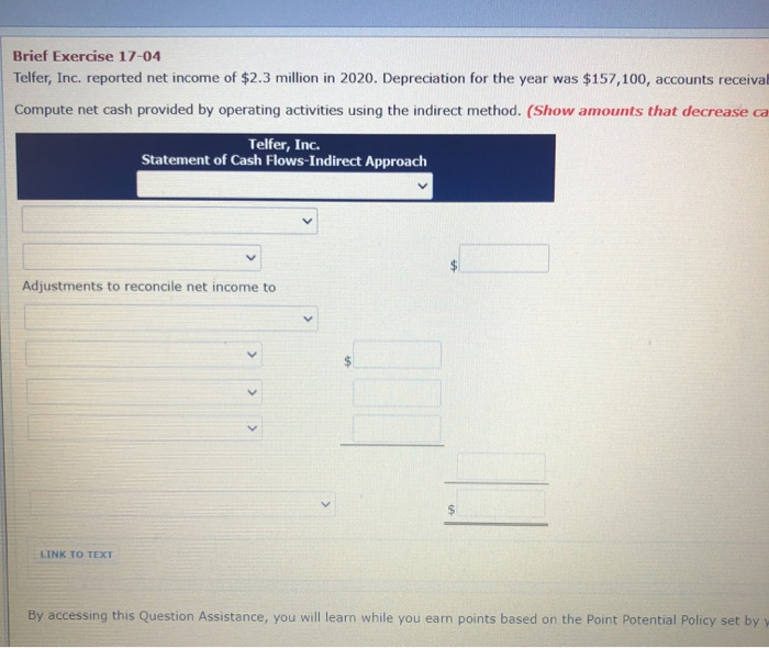 Solved Brief Exercise 17-04 Telfer, Inc. reported net income | Chegg.com
