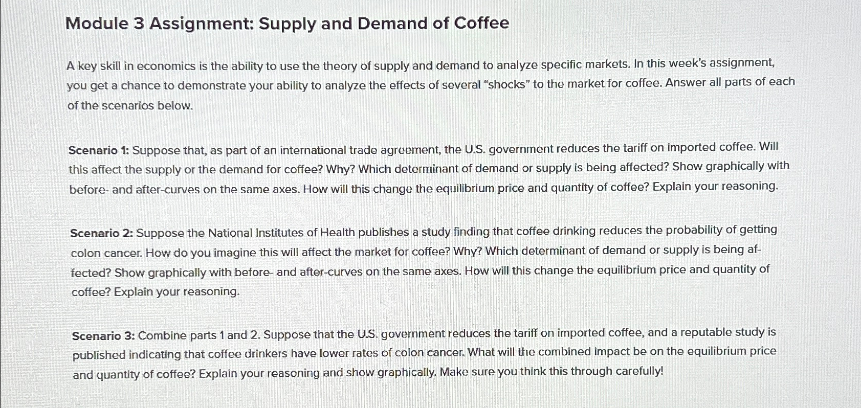 Solved Module 3 ﻿Assignment: Supply and Demand of CoffeeA | Chegg.com