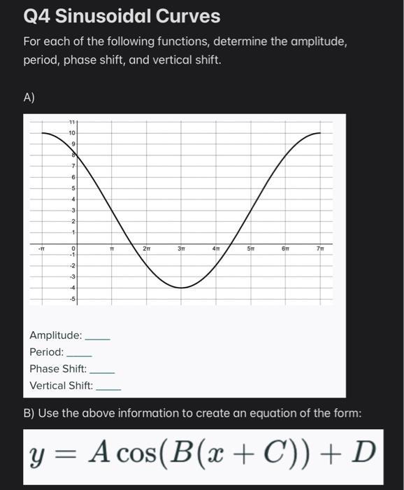 Solved Q4 Sinusoidal Curves For each of the following | Chegg.com