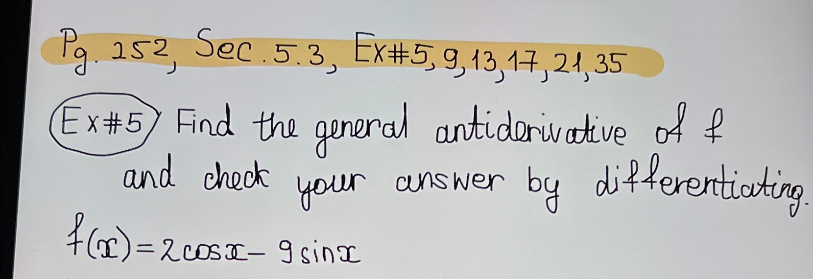 Solved Pg. 252, ﻿Sec. 5.3, ﻿Ex#5, 9, 13, 17, 21, 35Ex#5 | Chegg.com