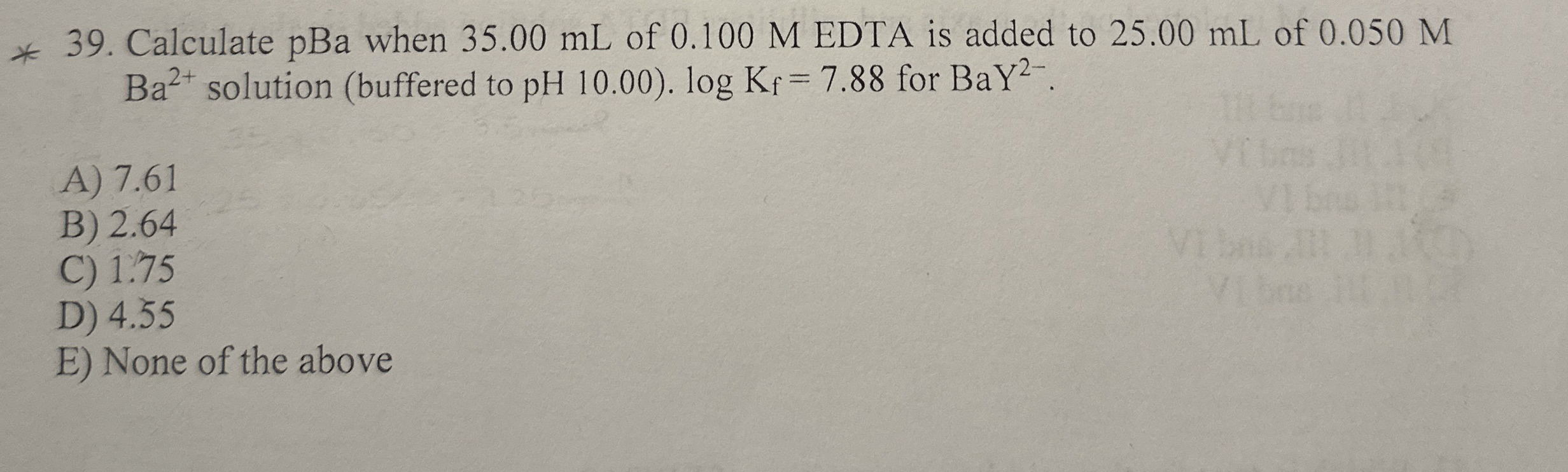 Solved Calculate pBa when 35.00 ﻿mL of 0.100 ﻿M EDTA is | Chegg.com