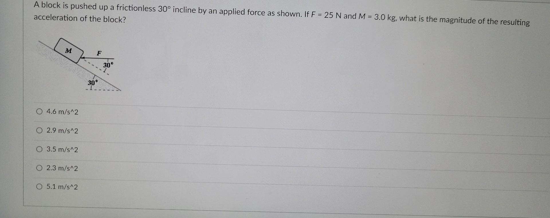 Solved A block is pushed up a frictionless 30∘ incline by an | Chegg.com