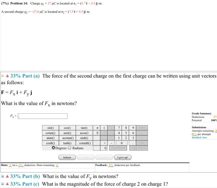 Solved (7%) Problem 14: Charge 9 = 27C is located at r | Chegg.com