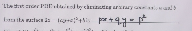 Solved The first order PDE obtained by eliminating arbirary | Chegg.com