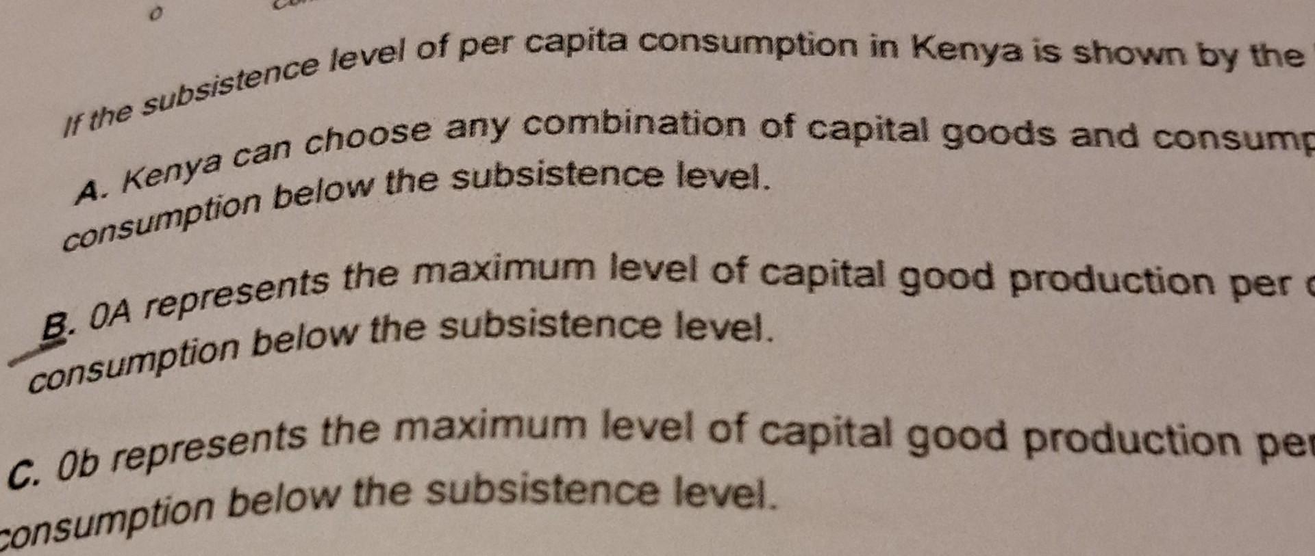 Solved If the subsistence level of per capita consumption in | Chegg.com