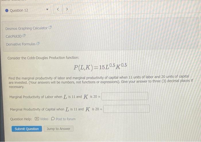 Solved > Question 12 Desmos Graphing Calculator 2 CalcPlot3D | Chegg.com