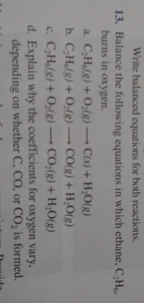 Solved Write balanced equations for both reactions. 13. | Chegg.com