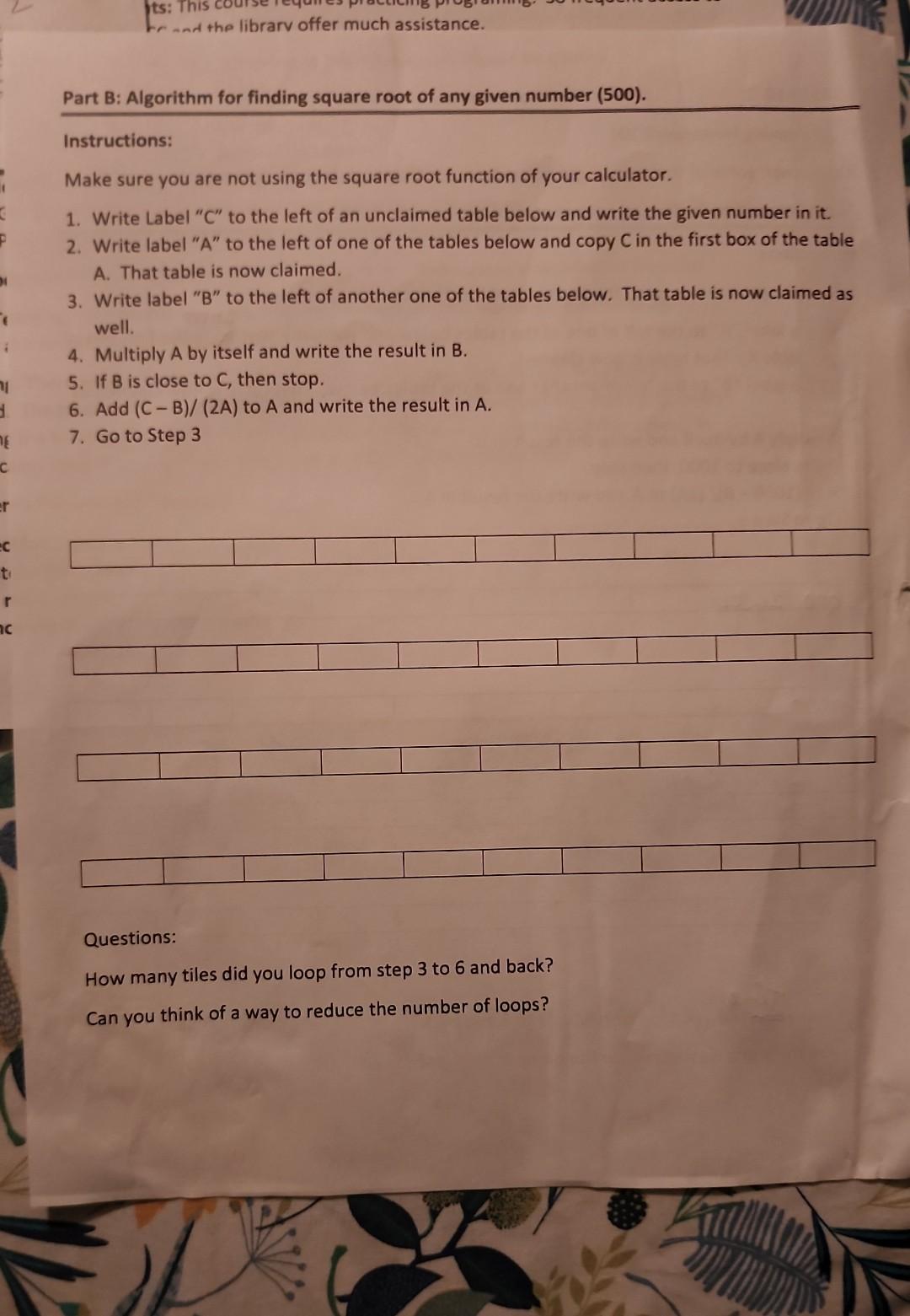 Part B: Algorithm for finding square root of any | Chegg.com