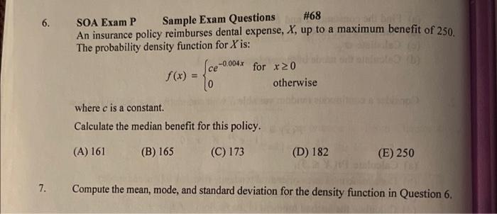 Solved 6. SOA Exam P Sample Exam Questions #68 An insurance | Chegg.com