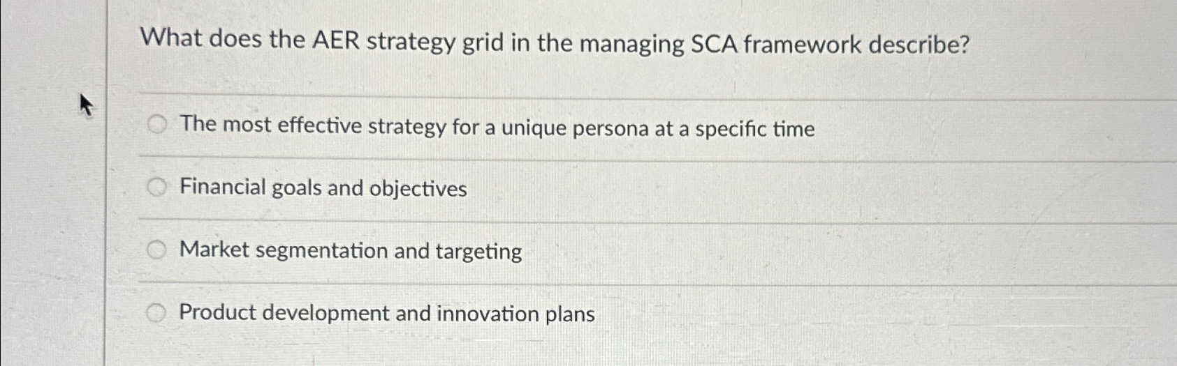 Solved What does the AER strategy grid in the managing SCA | Chegg.com