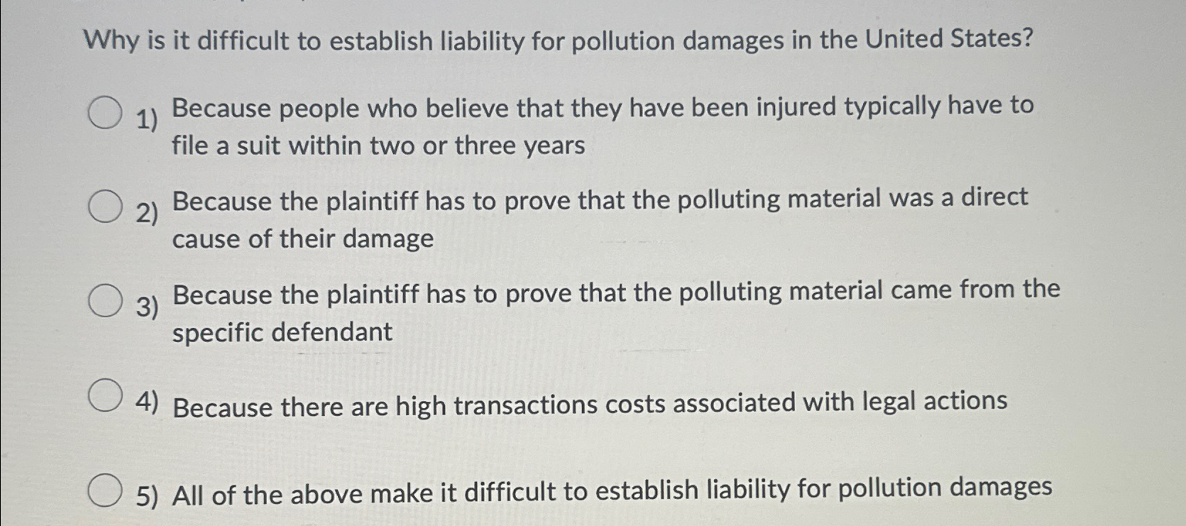 Solved Why is it difficult to establish liability for | Chegg.com