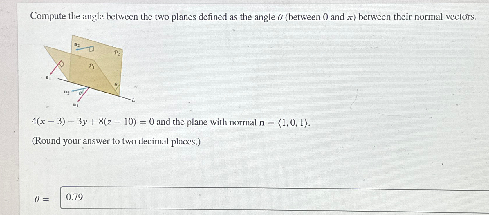 Solved Compute the angle between the two planes defined as | Chegg.com