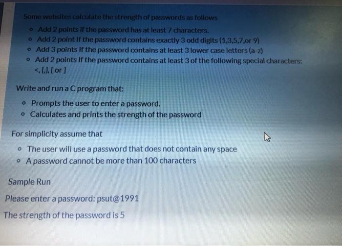 Solved Some websites calculate the strength of passwords as | Chegg.com