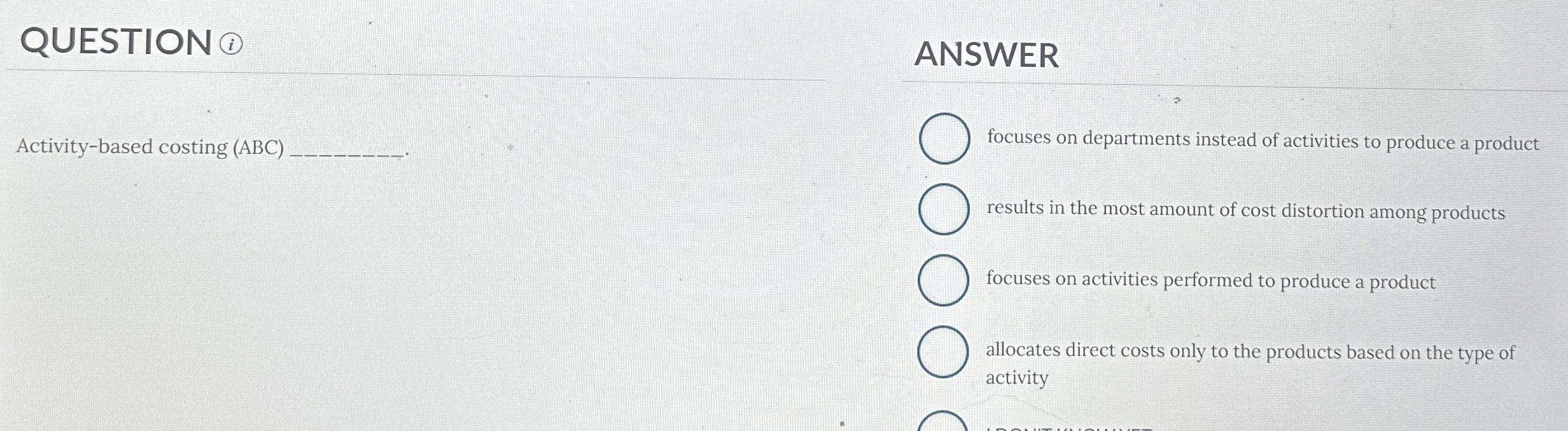 Solved QUESTION(i)Activity-based costing (ABC)ANSWER | Chegg.com