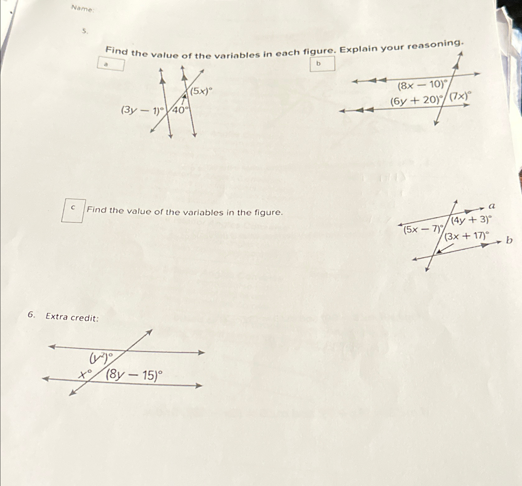 Solved Name:5.Find the value of the variables in each figure | Chegg.com