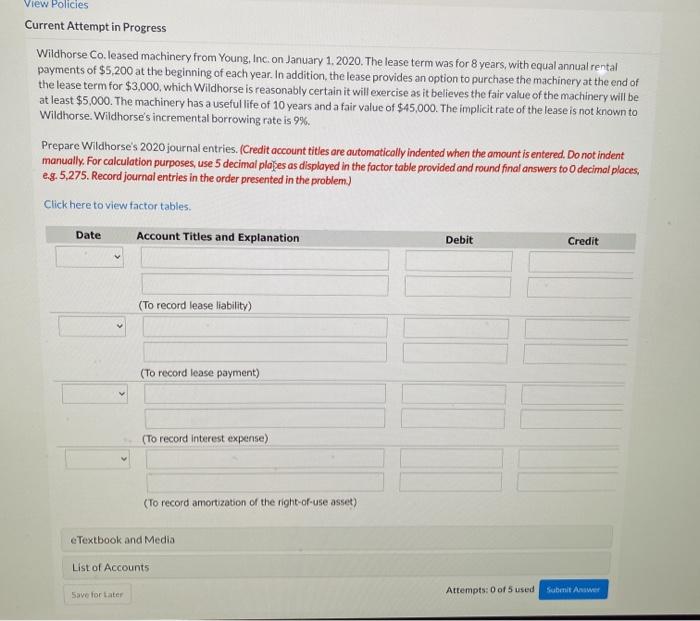 Solved View Policies Current Attempt in Progress Wildhorse | Chegg.com