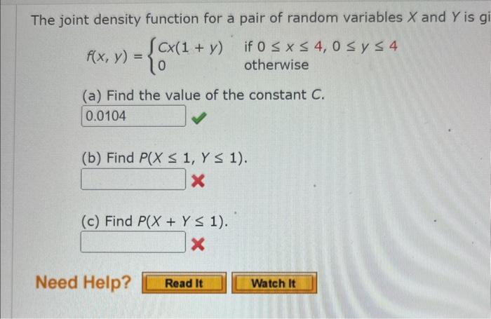 Solved The joint density function for a pair of random | Chegg.com