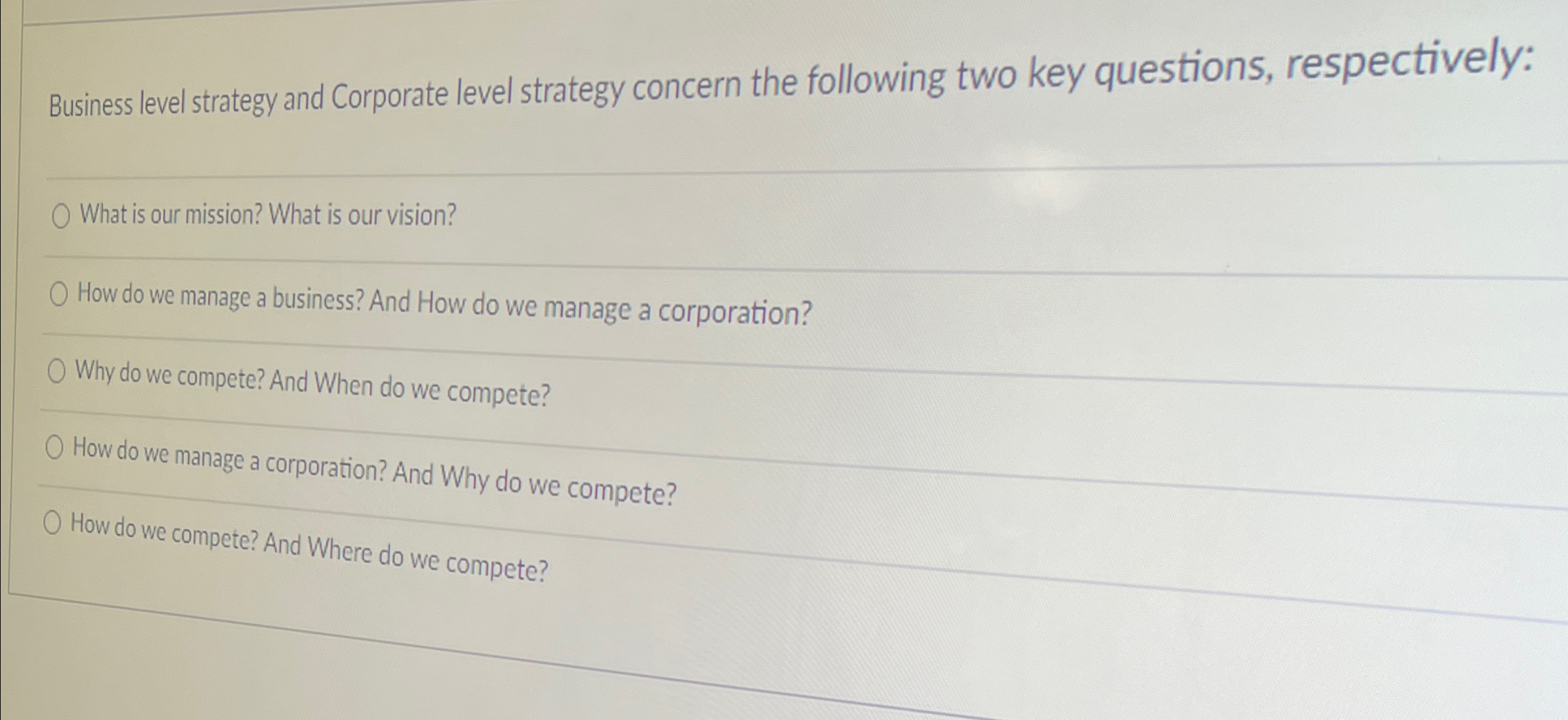 Solved Business level strategy and Corporate level strategy | Chegg.com