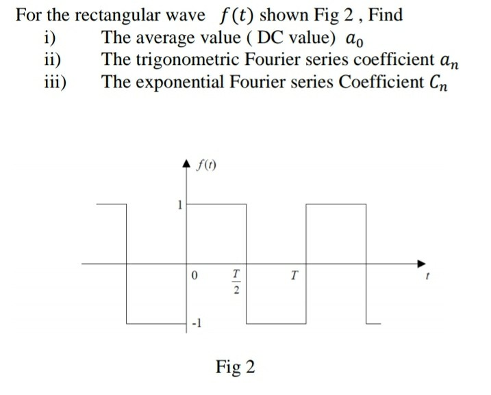 Solved For the rectangular wave f(t) shown Fig 2 , Find The | Chegg.com