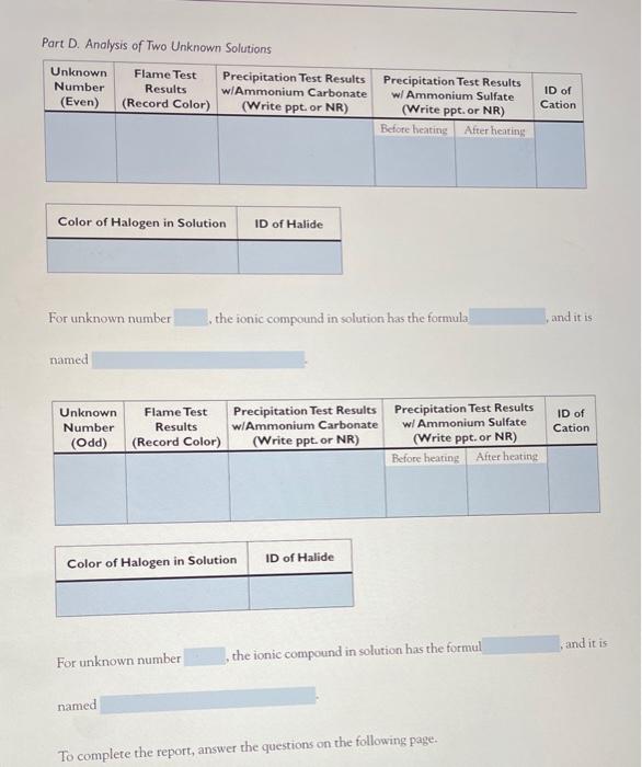 Solved Part D. Analysis of Two Unknown Solutions For unknown | Chegg.com