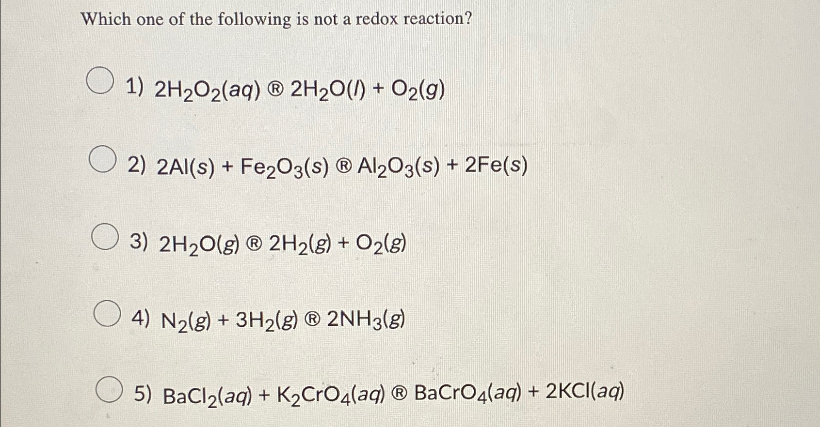 Solved Which one of the following is not a redox | Chegg.com