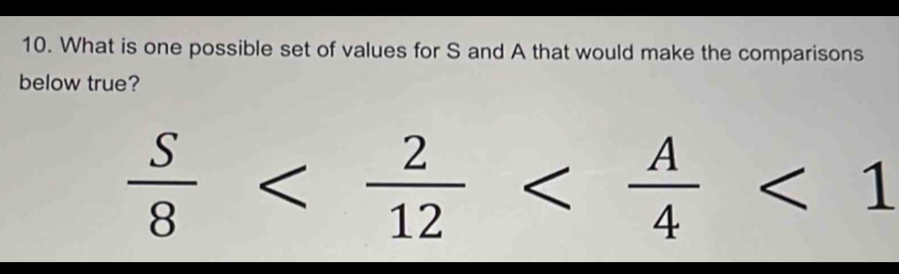Solved What is one possible set of values for S ﻿and A that | Chegg.com