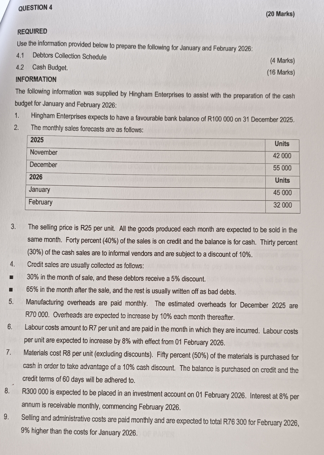 Solved QUESTION 4(20 ﻿Marks)REQUIREDUse the information | Chegg.com