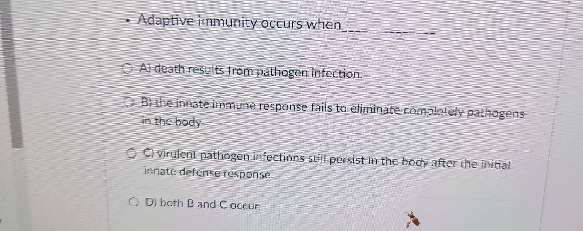 Solved Adaptive immunity occurs when q,A) ﻿death results | Chegg.com
