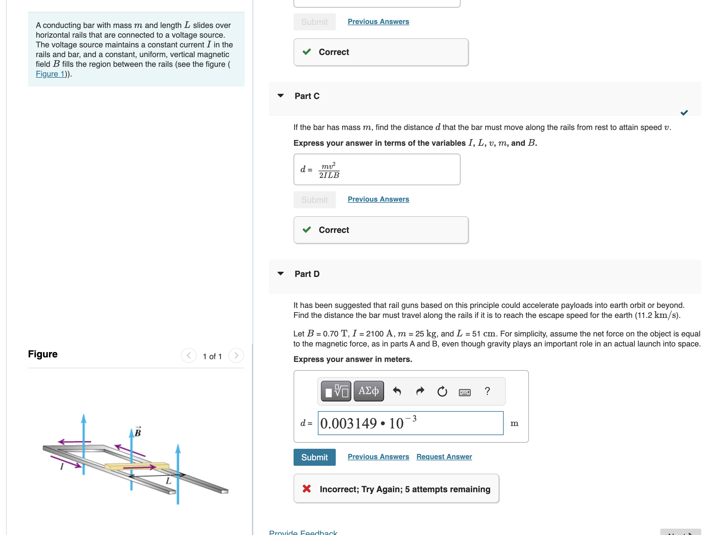 Solved A conducting bar with mass m ﻿and length L ﻿slides | Chegg.com