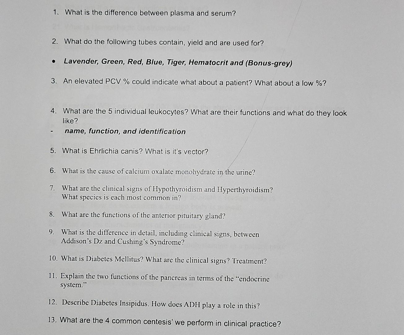 Solved 1. What is the difference between plasma and serum? | Chegg.com