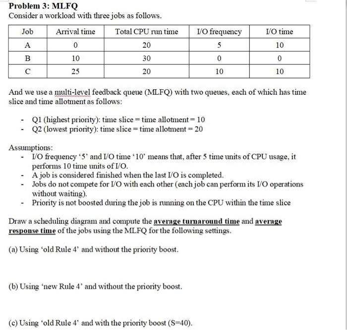 Solved I/O time Problem 3: MLFQ Consider a workload with | Chegg.com