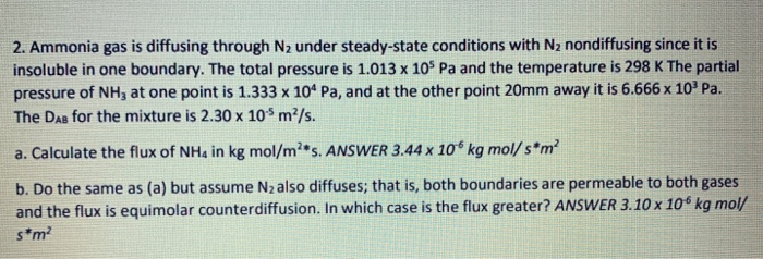 Solved 2. Ammonia gas is diffusing through N2 under | Chegg.com