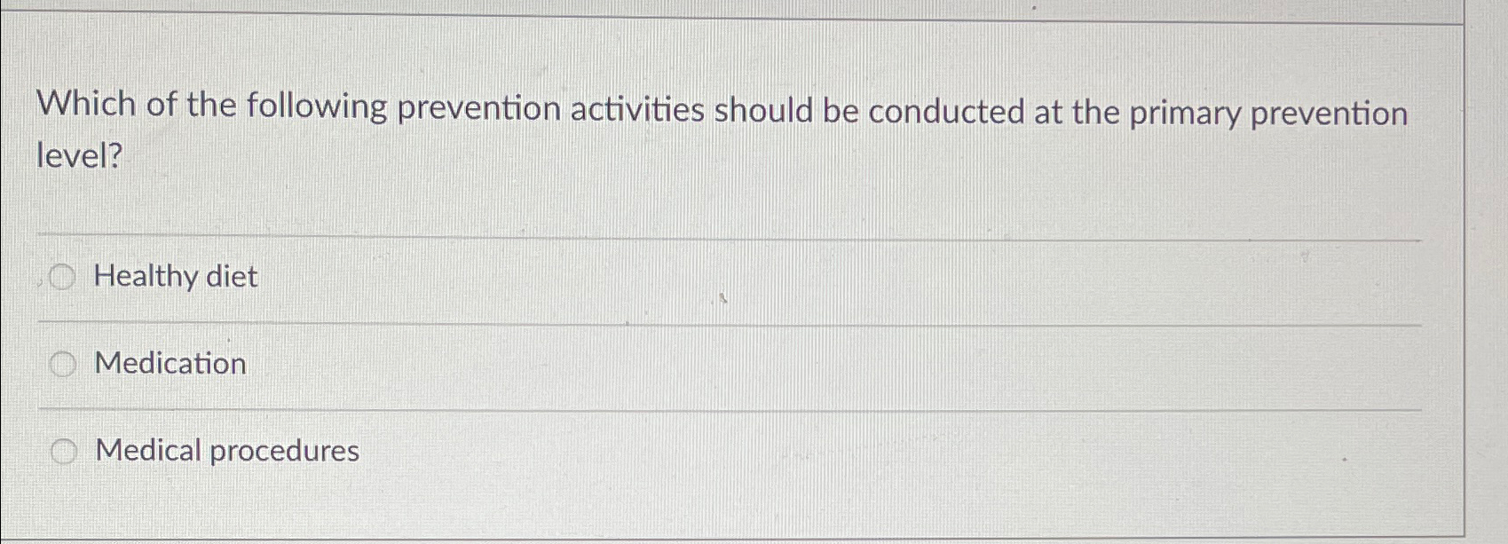 Solved Which of the following prevention activities should | Chegg.com