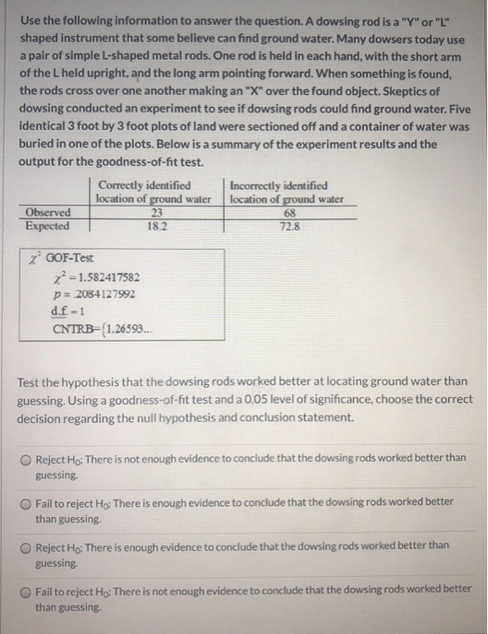 Solved Use the following information to answer the question. | Chegg.com