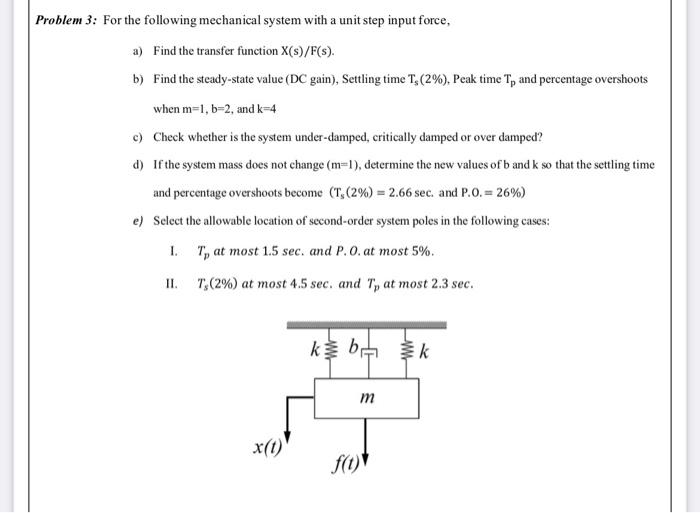 Solved 3: For the following mechanical system with a unit | Chegg.com