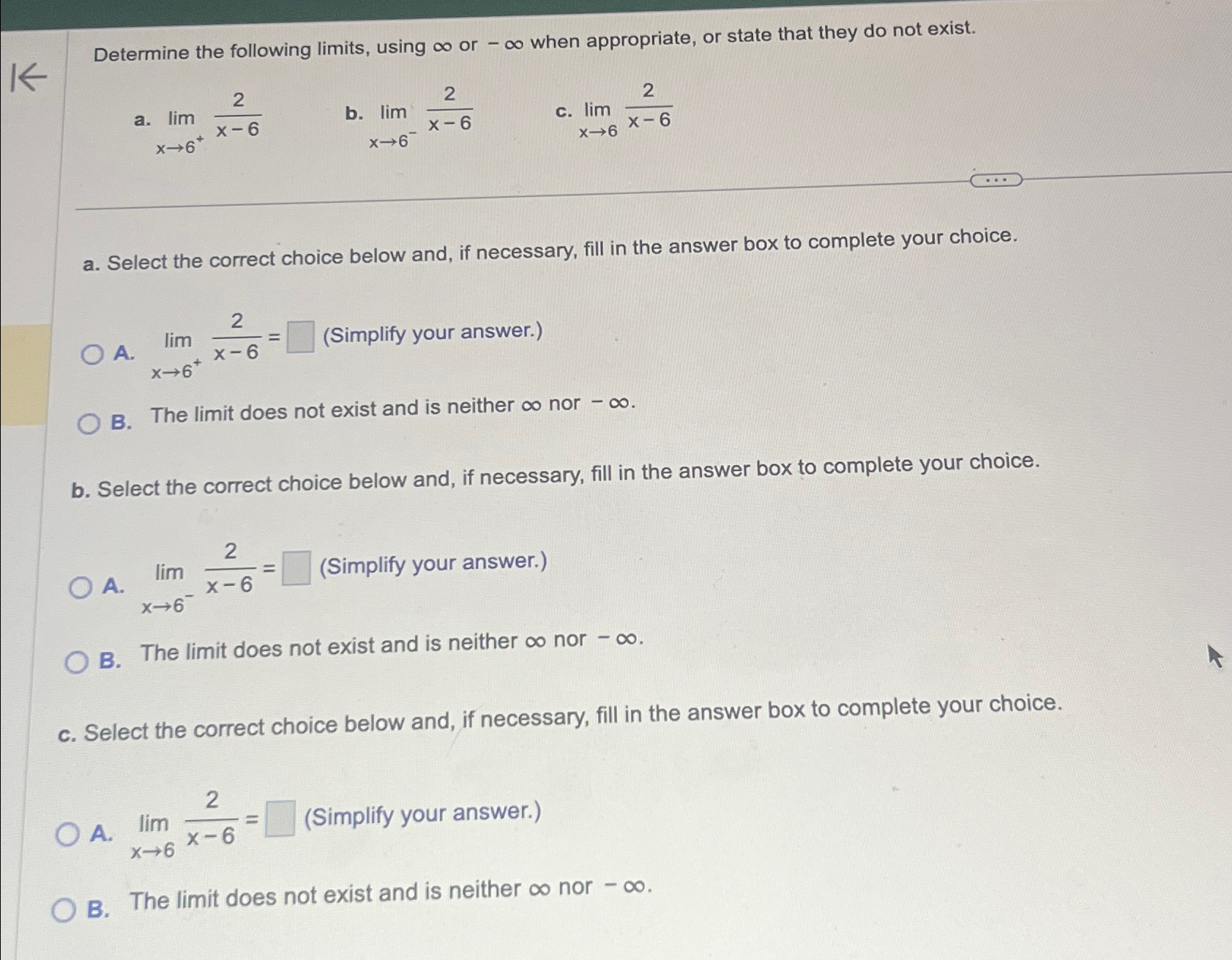 Solved Determine the following limits, ﻿using ∞ ﻿or -∞ ﻿when | Chegg.com