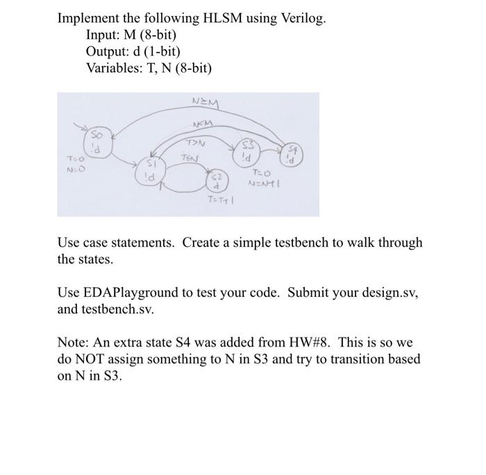 Solved Implement the following HLSM using Verilog. Input: M | Chegg.com