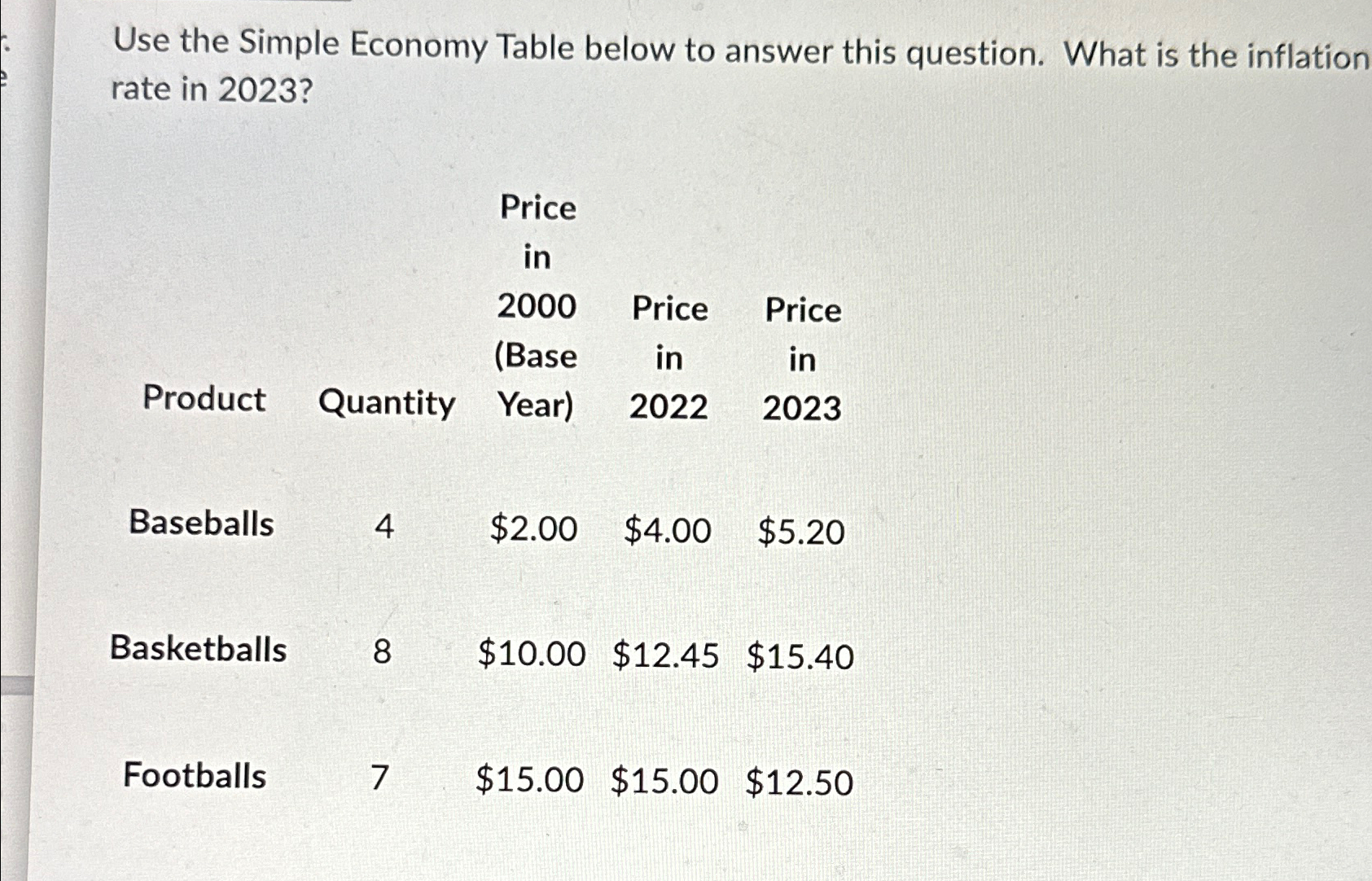 Solved Use the Simple Economy Table below to answer this | Chegg.com
