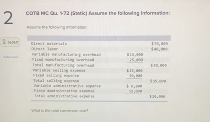 Solved COTB MC Qu. 1-72 (Static) Assume the following | Chegg.com