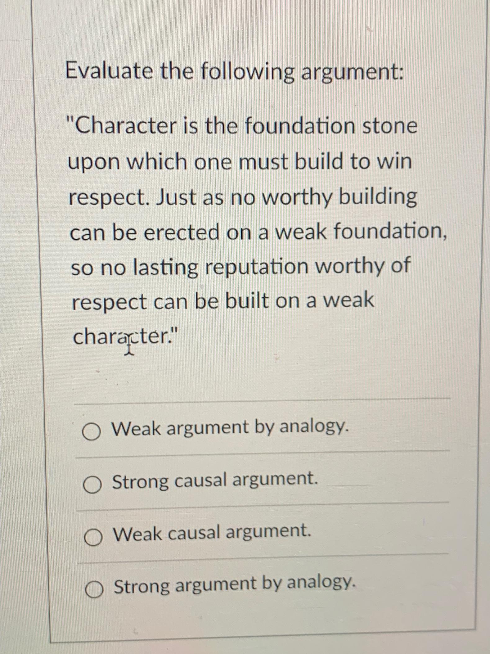 Solved Evaluate the following argument:"Character is the | Chegg.com